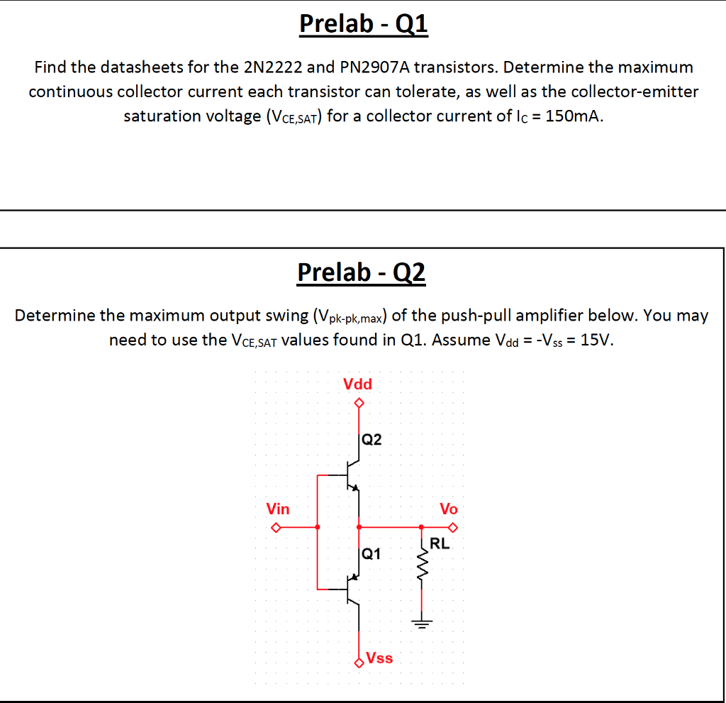 Solved Prelab-Q1 Find the datasheets for the 2N2222 and | Chegg.com