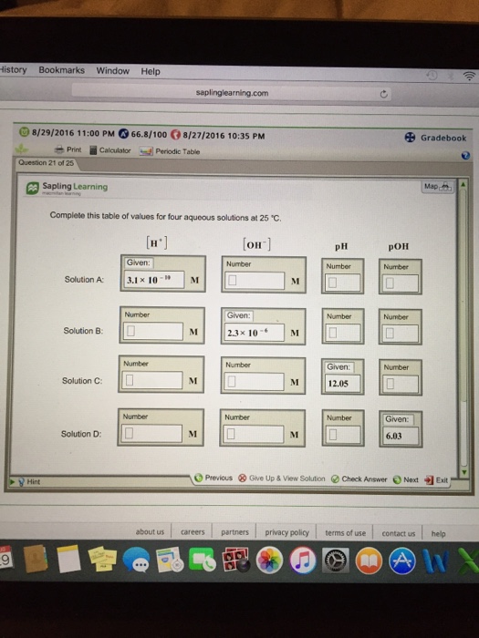 Solved Complete this table of values for four aqueous | Chegg.com