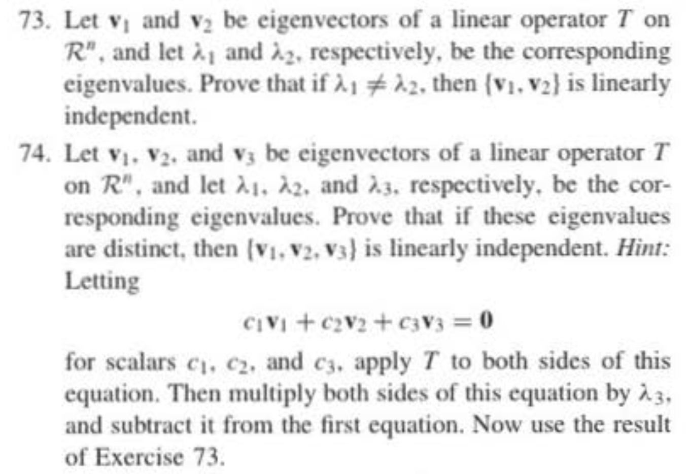 Solved 73. 73. Let vi and vz be eigenvectors of a linear | Chegg.com
