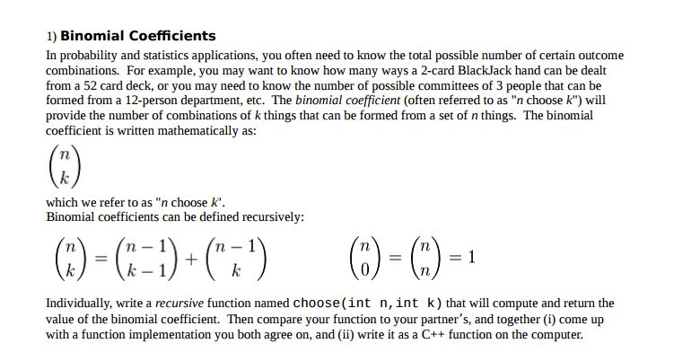 Solved Binomial Coefficients In probability and statistics | Chegg.com