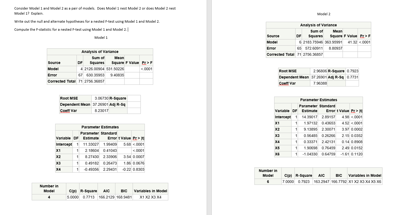 Consider Model 1 and Model 2 as a pair of models. | Chegg.com