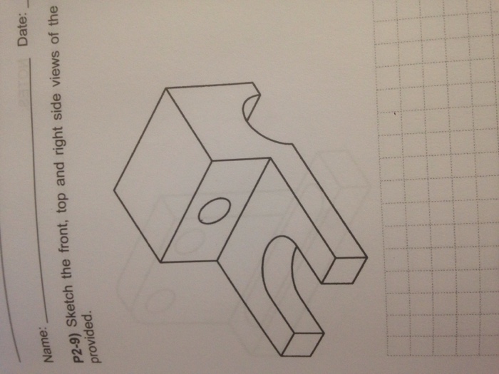 Solved Draw the top, front, and right side views including | Chegg.com