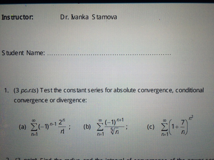 Solved Test the constant series for absolute convergence, | Chegg.com Solved Test the constant series for absolute convergence, | Chegg.com