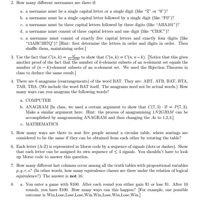 Solved How many different usernames are there if: a | Chegg.com