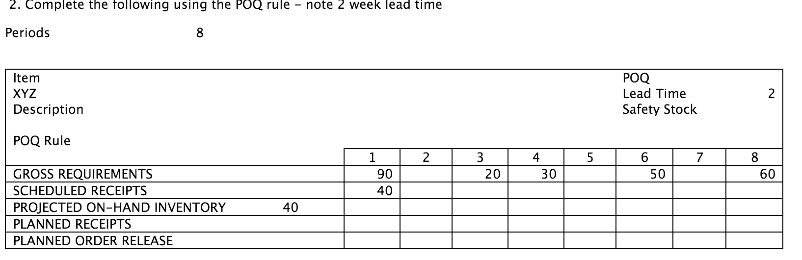 Solved 2. Complete the following using the POQ rule note 2 | Chegg.com