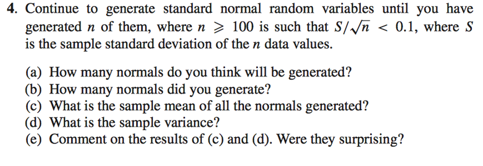 Continue to generate standard normal random variables | Chegg.com