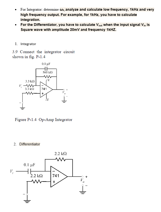 Solved . For Integrator: determine Wh, analyze and calculate | Chegg.com