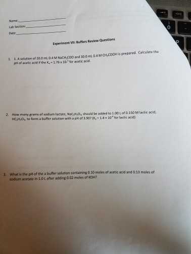 Solved Lab Section Experiment Buffers Review questions VII: | Chegg.com