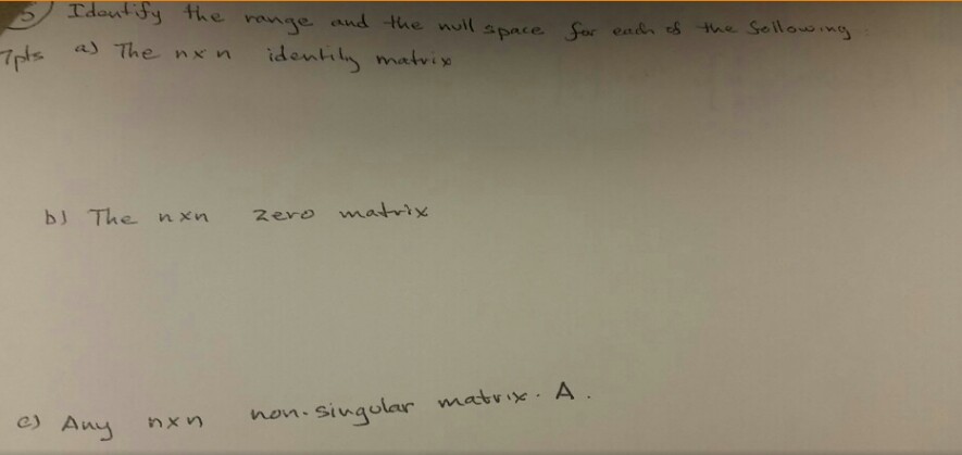 Solved Identify the range and the null space for each of the | Chegg.com