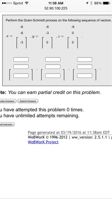 Linear algebra Gram Schmidt | Chegg.com