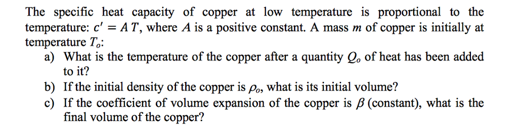 Solved The specific heat capacity of copper at low | Chegg.com