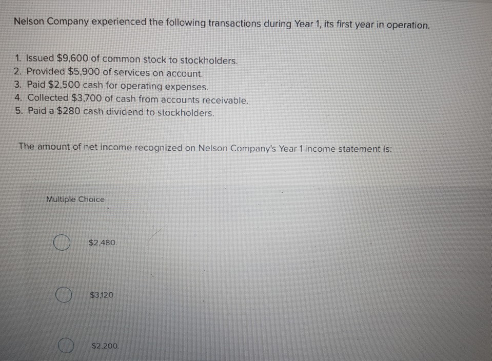 Solved Nelson Company experienced the following transactions | Chegg.com