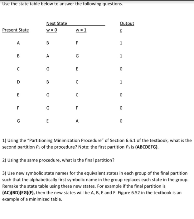Solved Use the state table below to answer the following | Chegg.com