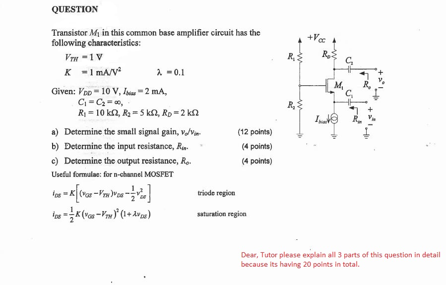 Solved Transistor M_1 in this common base amplifier circuit | Chegg.com
