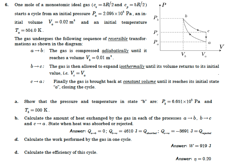 Solved One mole of a monoatomic ideal gas (cv = 3R/2and cp = | Chegg.com