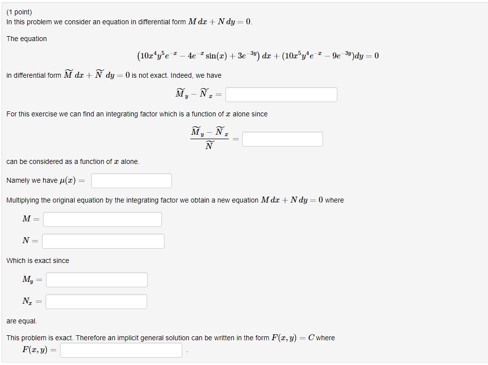Solved 1 point) In this problem we consider an equation in | Chegg.com