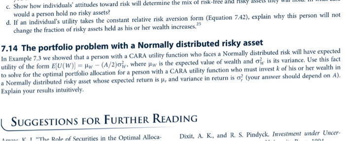 Solved We showed that a person with a CARA utility function | Chegg.com