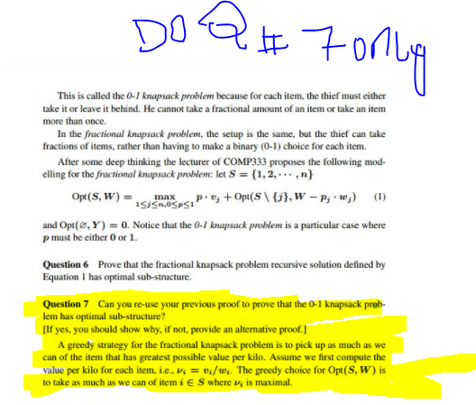 Solved The 0-1 knapsack problem is the following: a thief | Chegg.com