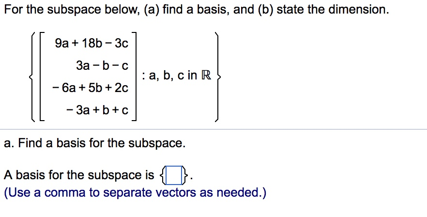 Solved For the subspace below, (a) find a basis, and (b) | Chegg.com