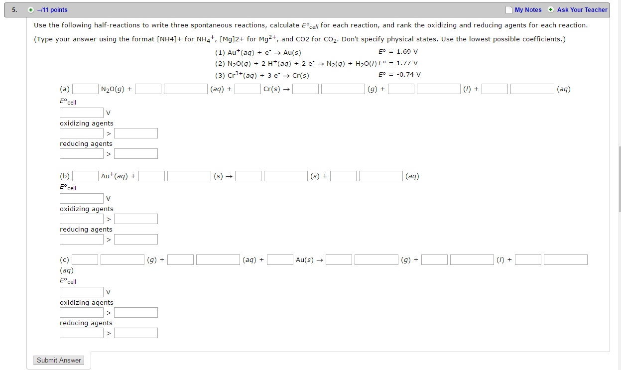 Solved Use the following half-reactions to write three | Chegg.com