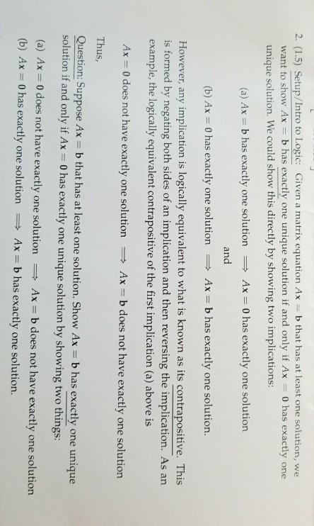 Solved 2 15 Setupintro To Logic Given A Matrix Eq B 9990