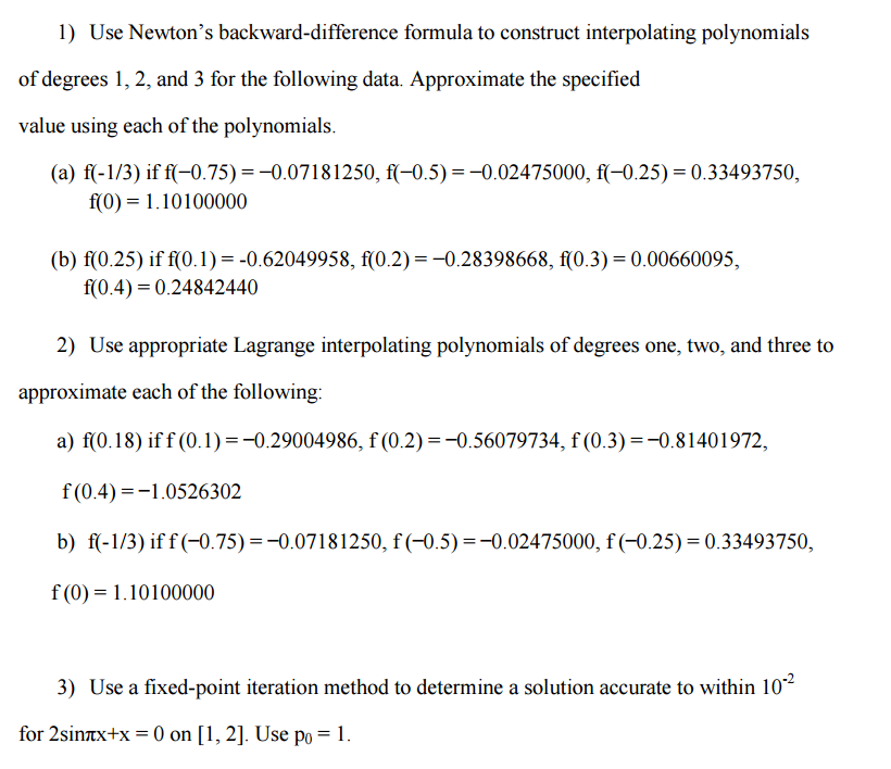 Use Newton's backward-difference formula to construct | Chegg.com