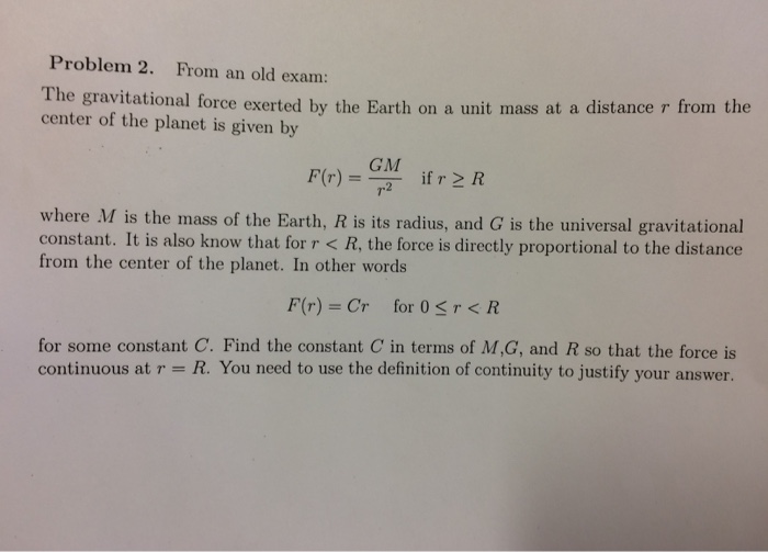 Solved From an old exam: The gravitational force exerted by | Chegg.com
