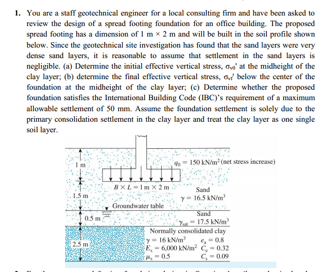 Solved 1. You are a staff geotechnical engineer for a local | Chegg.com