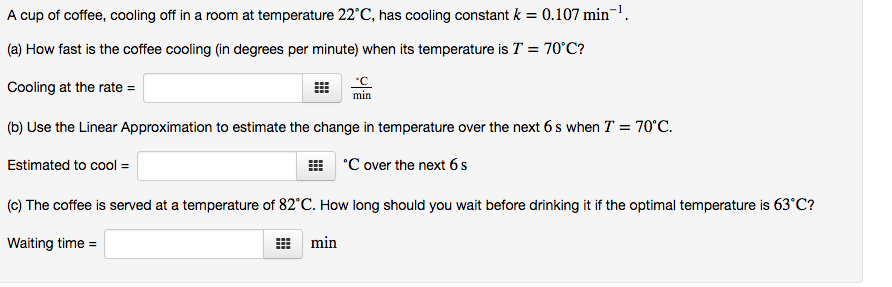 Solved A cup of coffee, cooling off in a room at temperature | Chegg.com
