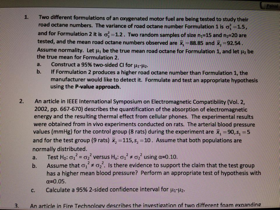 Two different formulations of an oxygenated motor | Chegg.com