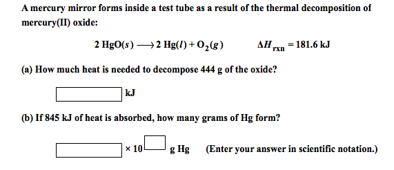 Solved A mercury mirror forms inside a test tube as a result | Chegg.com