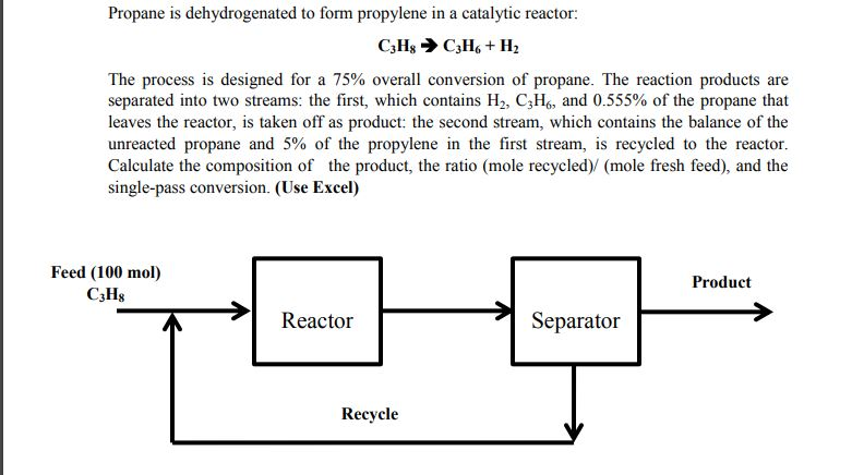 Solved Propane is dehydrogenated to form propylene in a | Chegg.com