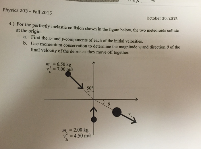 Solved For the perfectly inelastic collision shown in the | Chegg.com