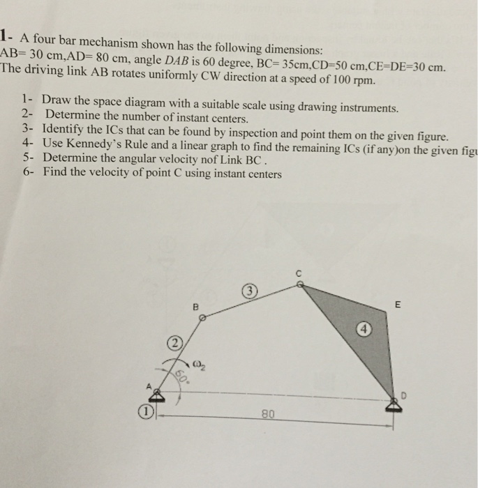Solved 1 - A four bar mechanism shown has the following | Chegg.com