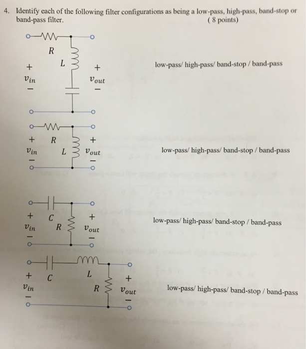 Solved Identify Each Of The Following Filter Configurations