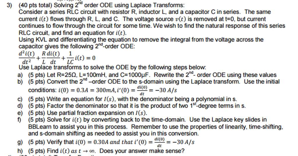 Solved Solving 2nd order ODE using Laplace Transforms: | Chegg.com