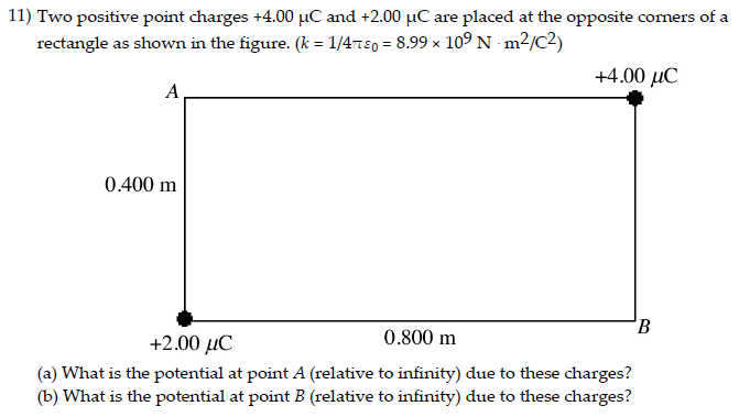 Solved Two positive point charges +4.00 muC and +2.00muC are | Chegg.com