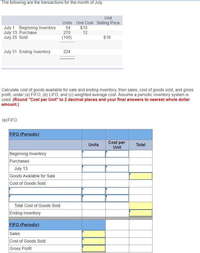 Solved e following are the transactions for the month of | Chegg.com
