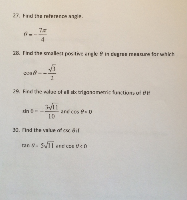 Solved Find the reference angle. Find the smallest positive | Chegg.com