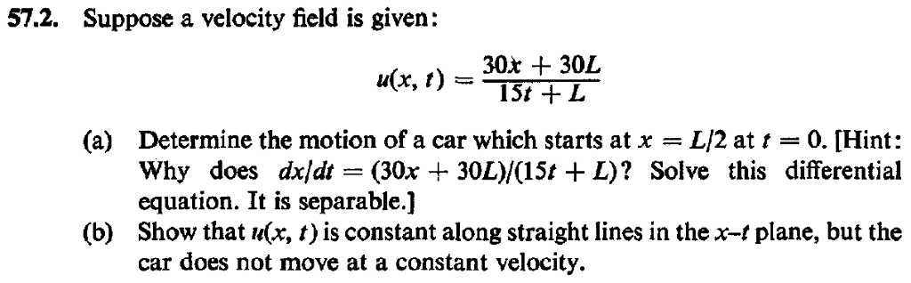 Solved Suppose a velocity field is given: u(x, t) = 30x + | Chegg.com
