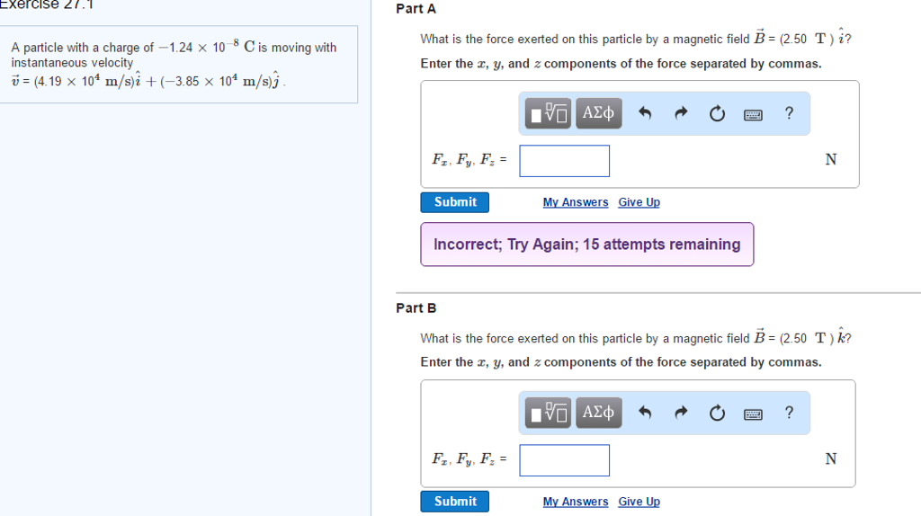 Solved A particle with a charge of ?1.24×10^?8C is | Chegg.com