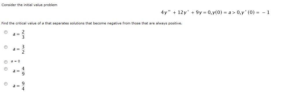 Solved Consider the initial value problem: 4y" - 12y' + 9y = | Chegg.com
