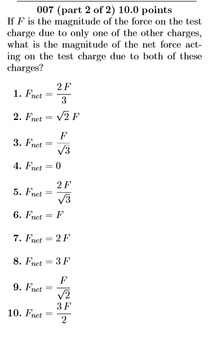 Solved If F is the magnitude of the force on the test charge | Chegg.com