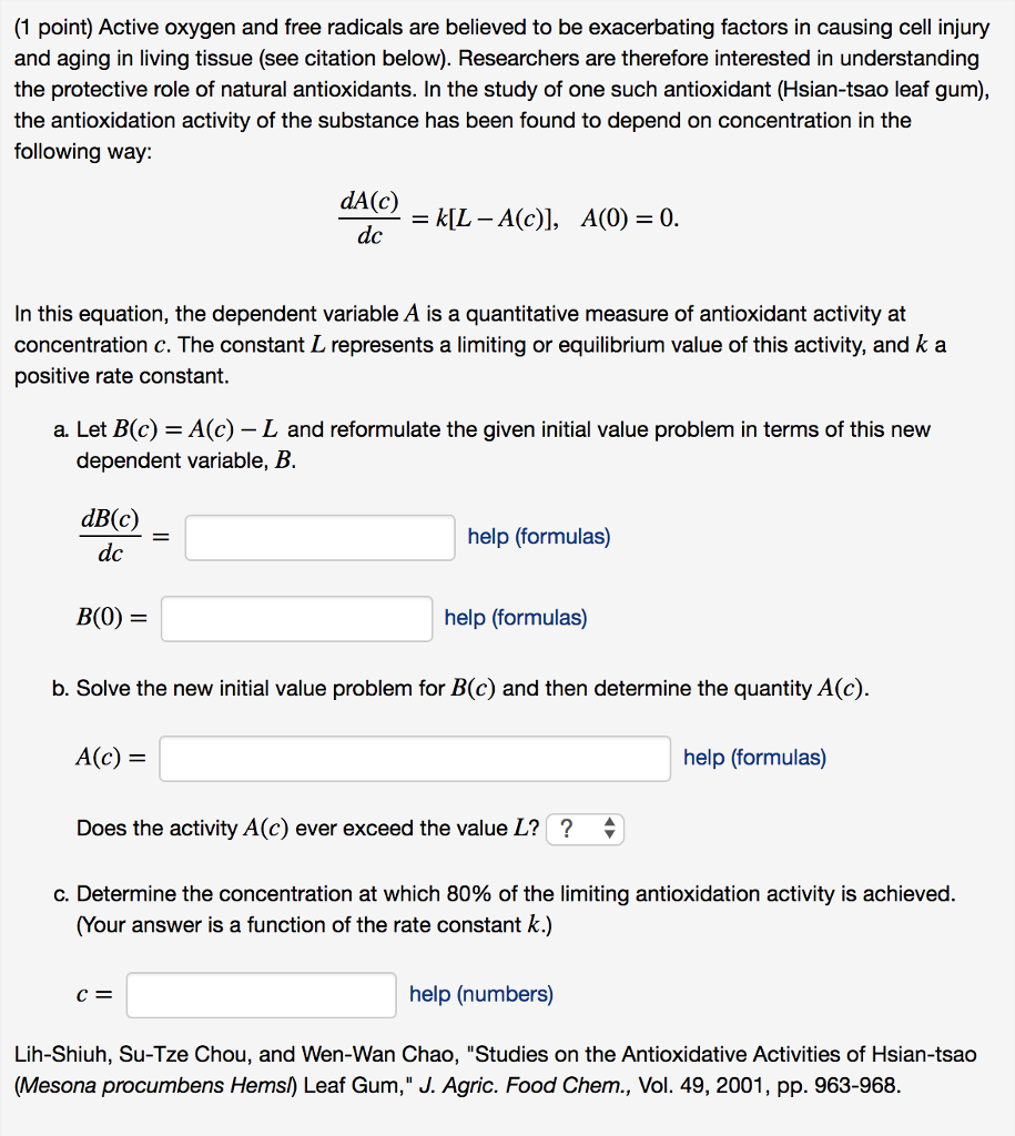 Solved (1 point) Active oxygen and free radicals are | Chegg.com