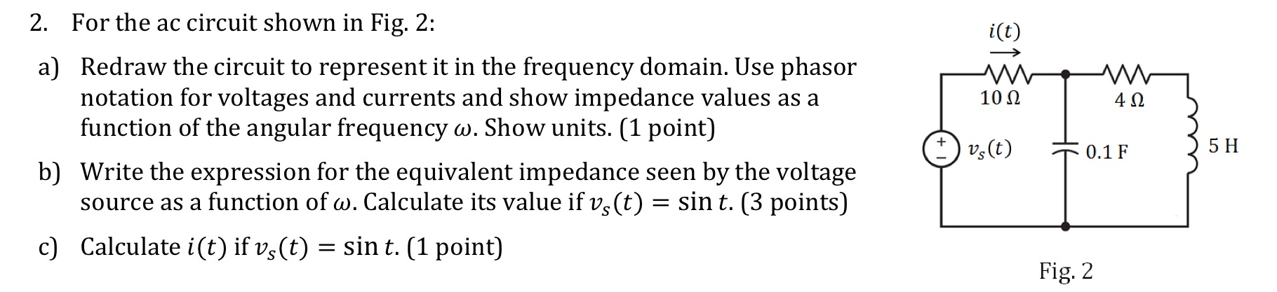 Solved 2. For the ac circuit shown in Fig. 2: a) Redraw the | Chegg.com