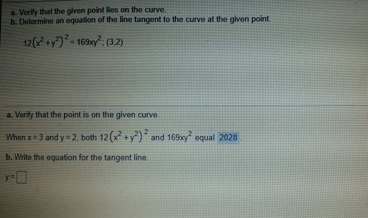 Solved a. Verify that the given point lies on the curve. b. | Chegg.com