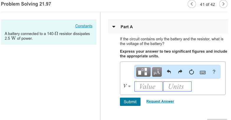 Solved Problem Solving 21.97 41 of 42> Constants ? Part A A | Chegg.com