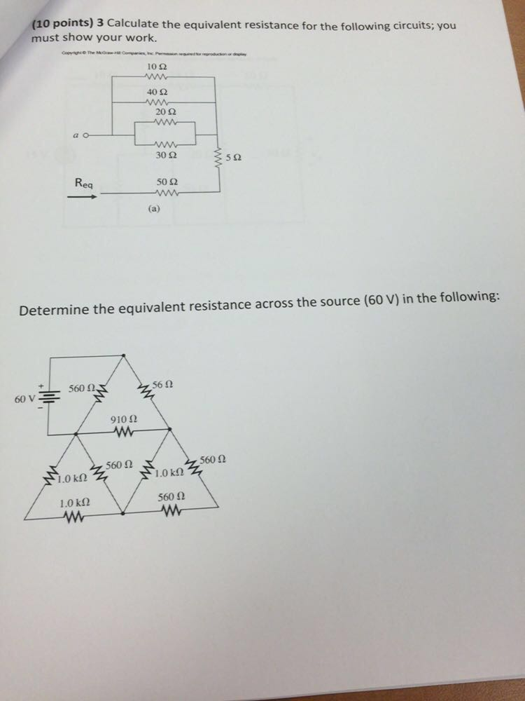 Solved Calculate the equivalent resistance for the following | Chegg.com