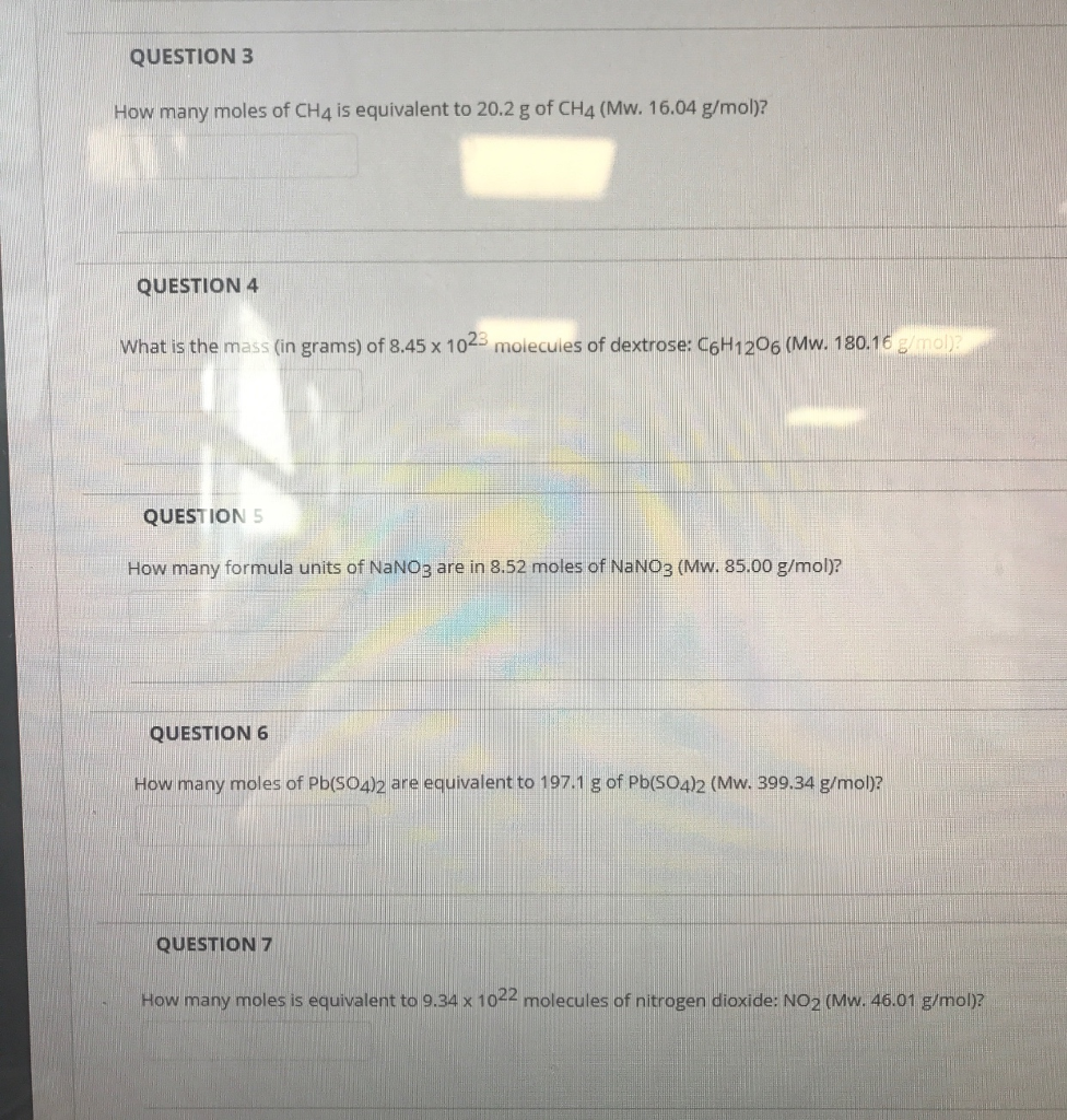 Solved QUESTION 3 How many moles of CH4 is equivalent to | Chegg.com