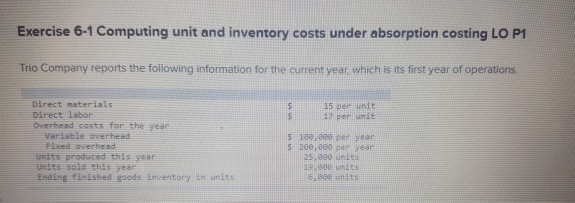 Solved Exercise 6-1 Computing unit and inventory costs under | Chegg.com